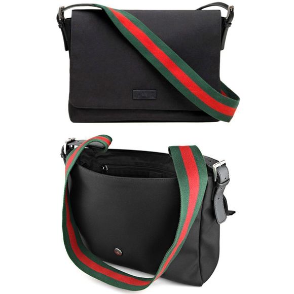 Gucci | Bags | Guccimessengerbag Leather Shoulder Bag Black Web Bag ...